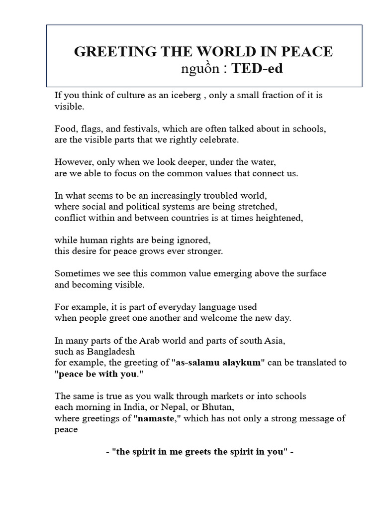 Greeting The World in Peace | PDF