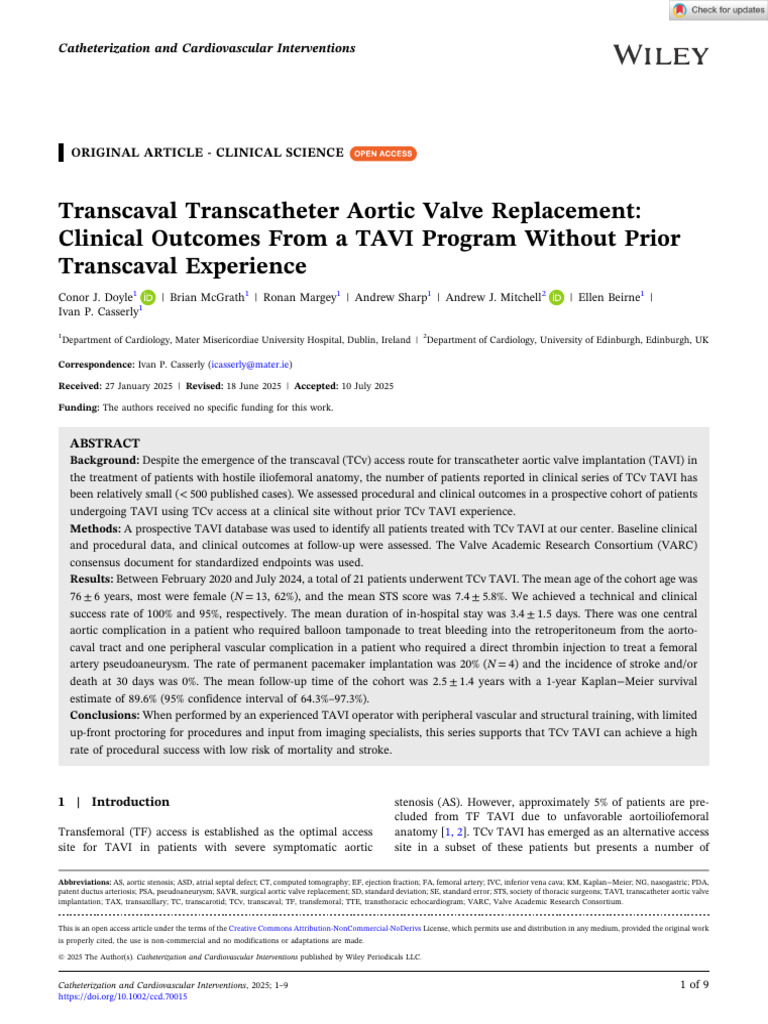 Cathet Cardio Intervent - 2025 - Doyle - Transcaval Transcatheter ...