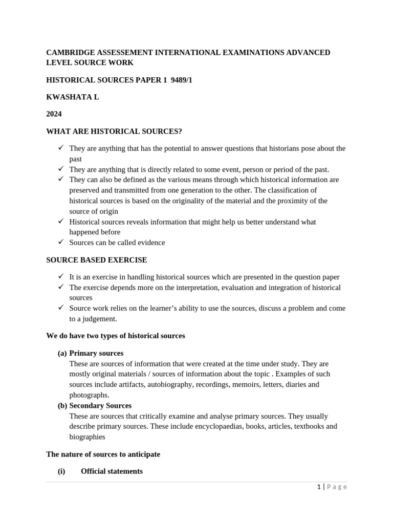 Historical Sources Paper 1 9489 | PDF | Primary Sources | Knowledge