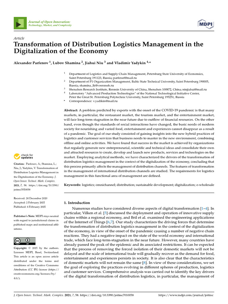 Transformation of Distribution Logistics M 2021 Journal of Open ...