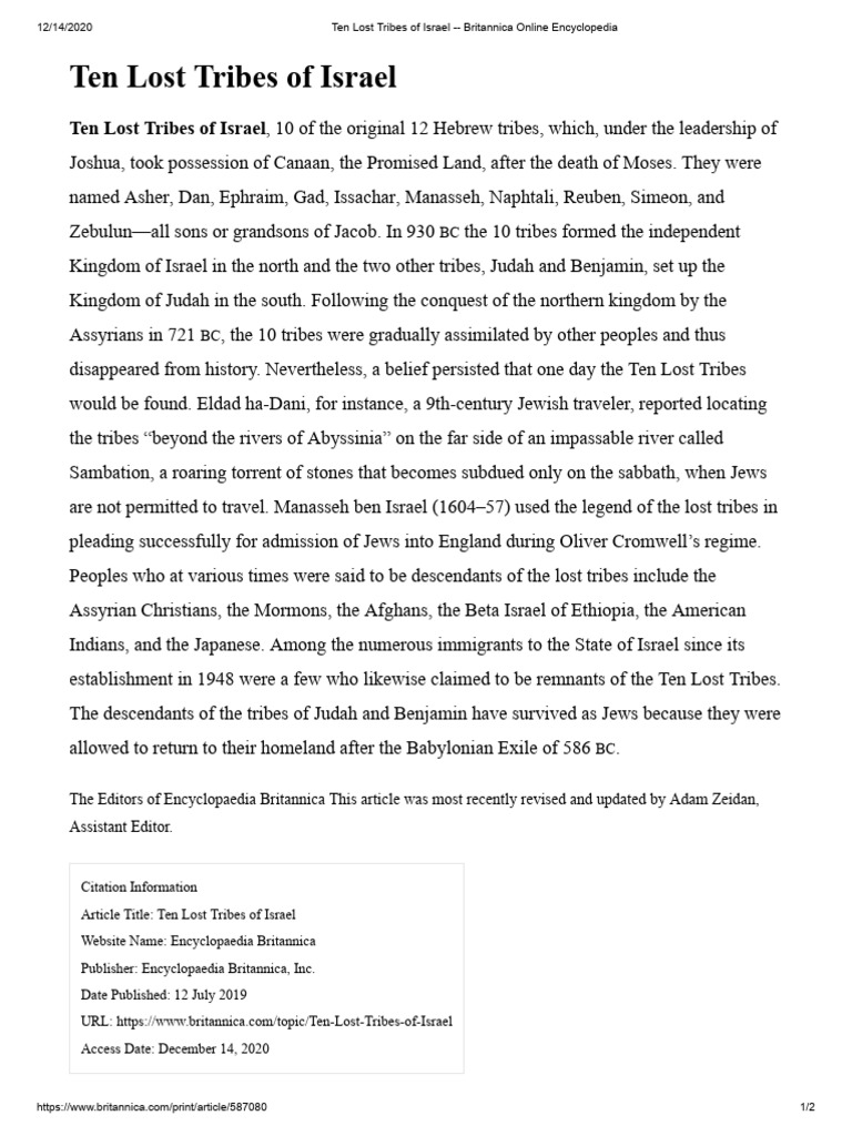 Ten Lost Tribes of Israel Explained | PDF | Israelites | Tribe