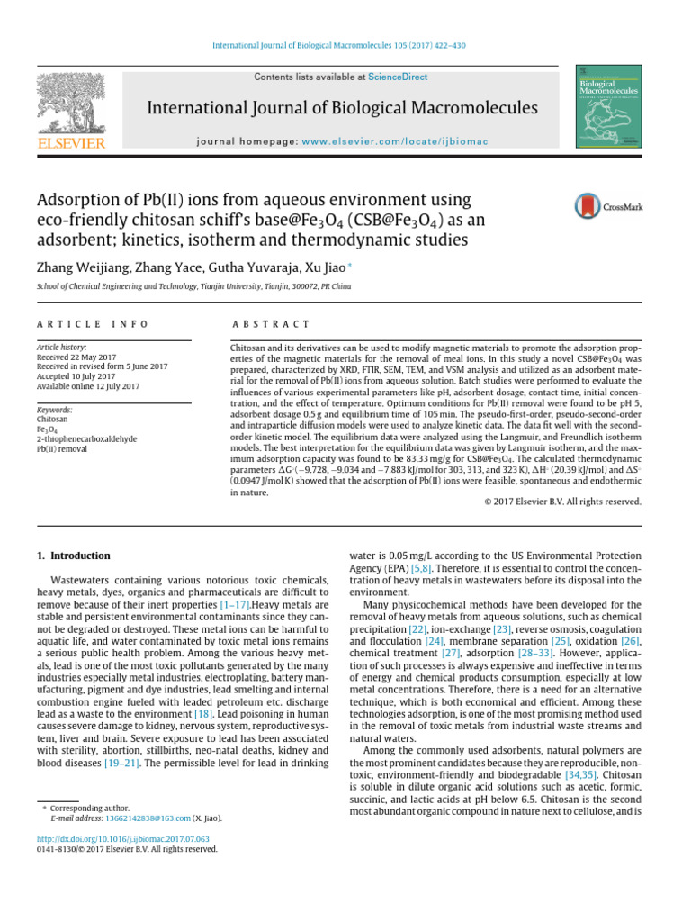 International Journal of Biological Macromolecules | PDF | Adsorption ...