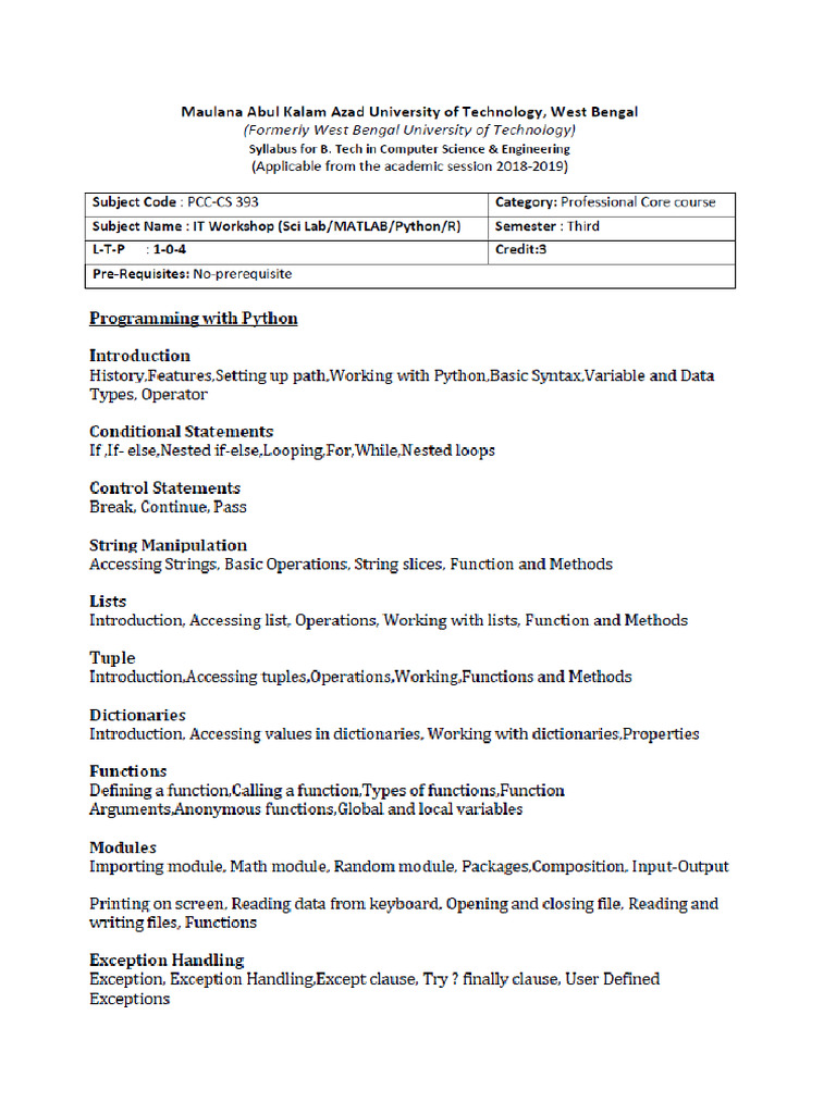 IT Workshop (PCC-CS393) Syllabus | PDF