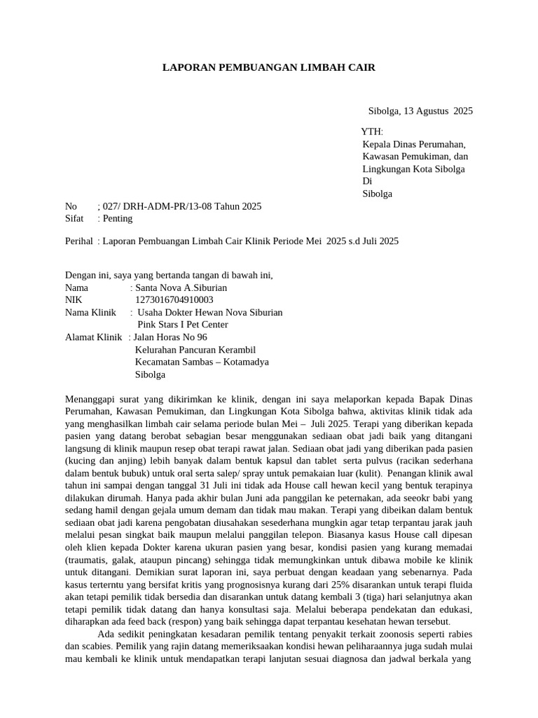 Laporan Pembuangan Limbah Cair Jjuli2025 | PDF
