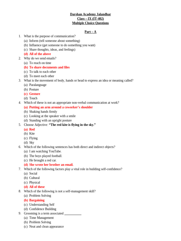 Class 9 IT MCQs For Revision | PDF | Communication | Encryption