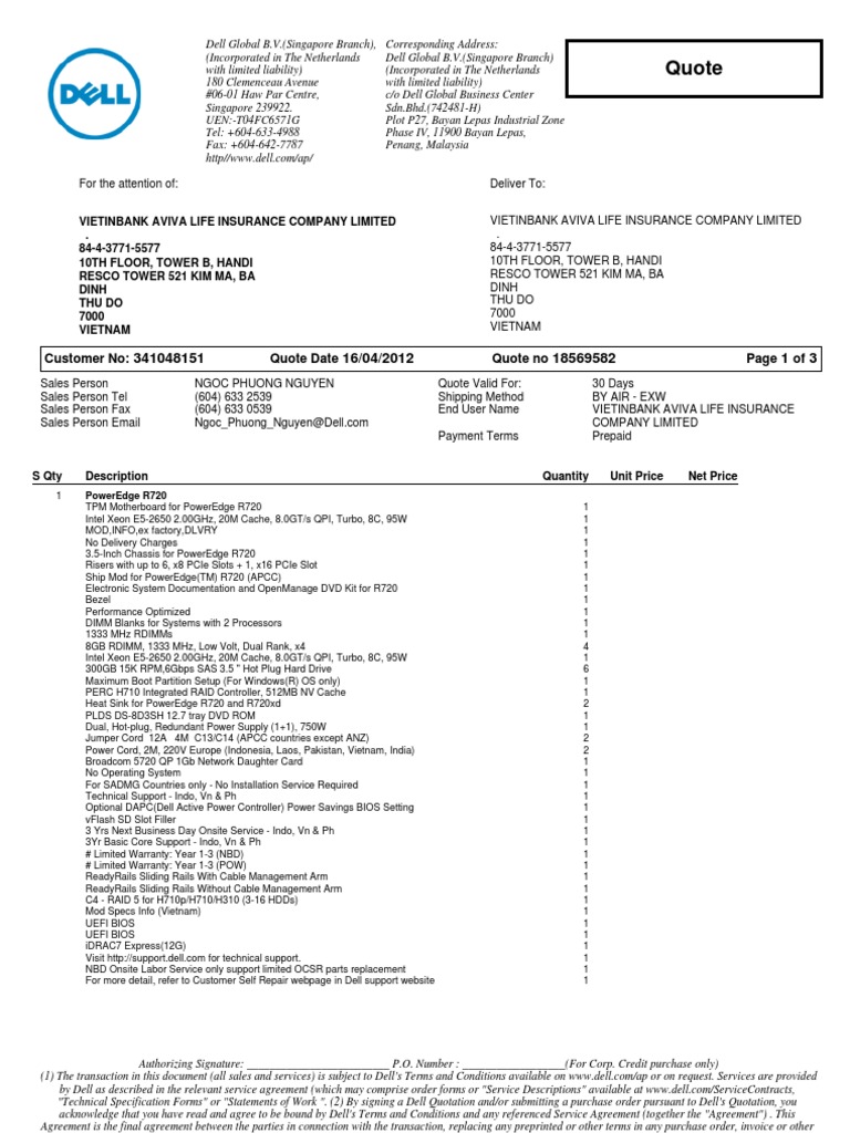 Viettin Aviva - Quote Di Cmr Smb 18569582 | Dell | Invoice