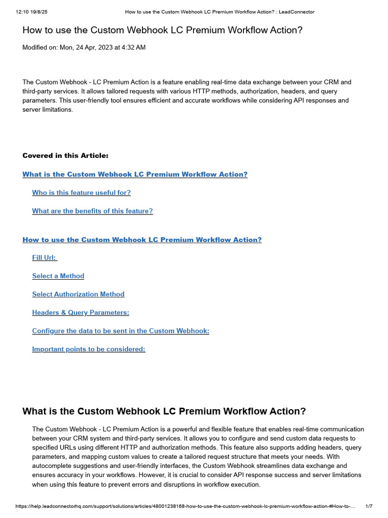How To Use The Custom Webhook LC Premium Workflow Action - LeadConnector | PDF | Computing ...