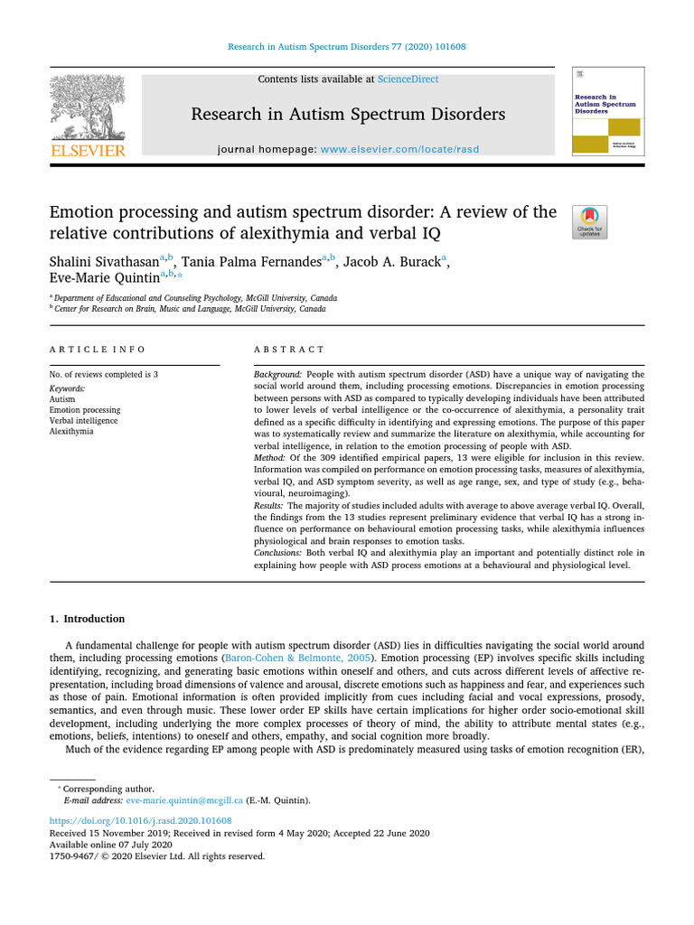 Emotion Processing in Autism: IQ & Alexithymia | PDF | Autism | Emotions