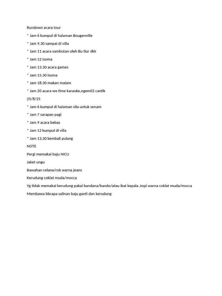 Rundown Acara Tour | PDF