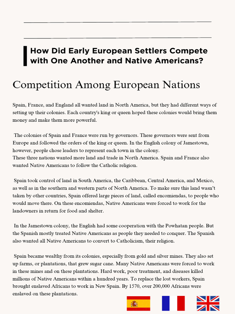 How Did Early European Settlers Compete With One Another and Native ...