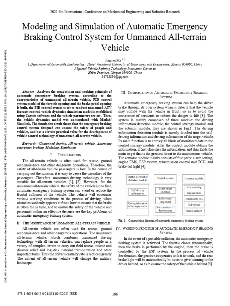 Emergency Braking for Unmanned ATVs | PDF | Brake | Simulation