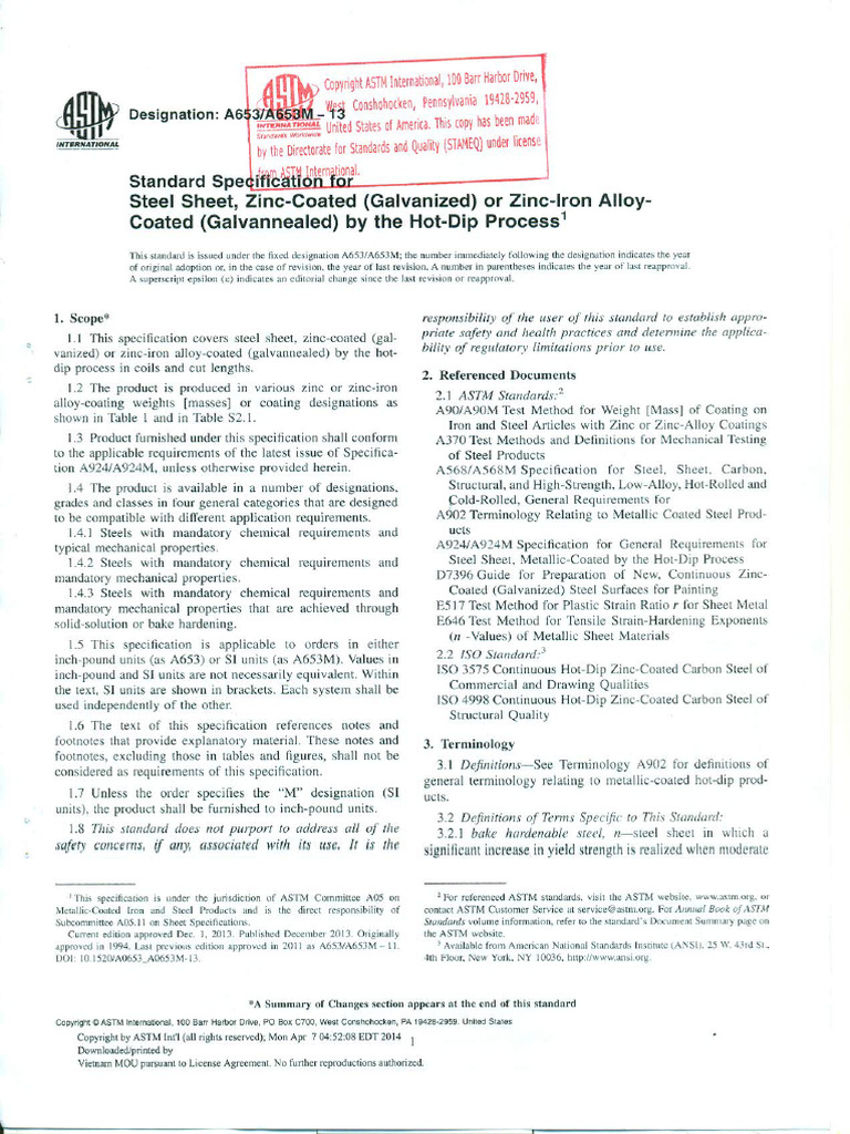 Astm A653&a653m-13 - Gi | PDF