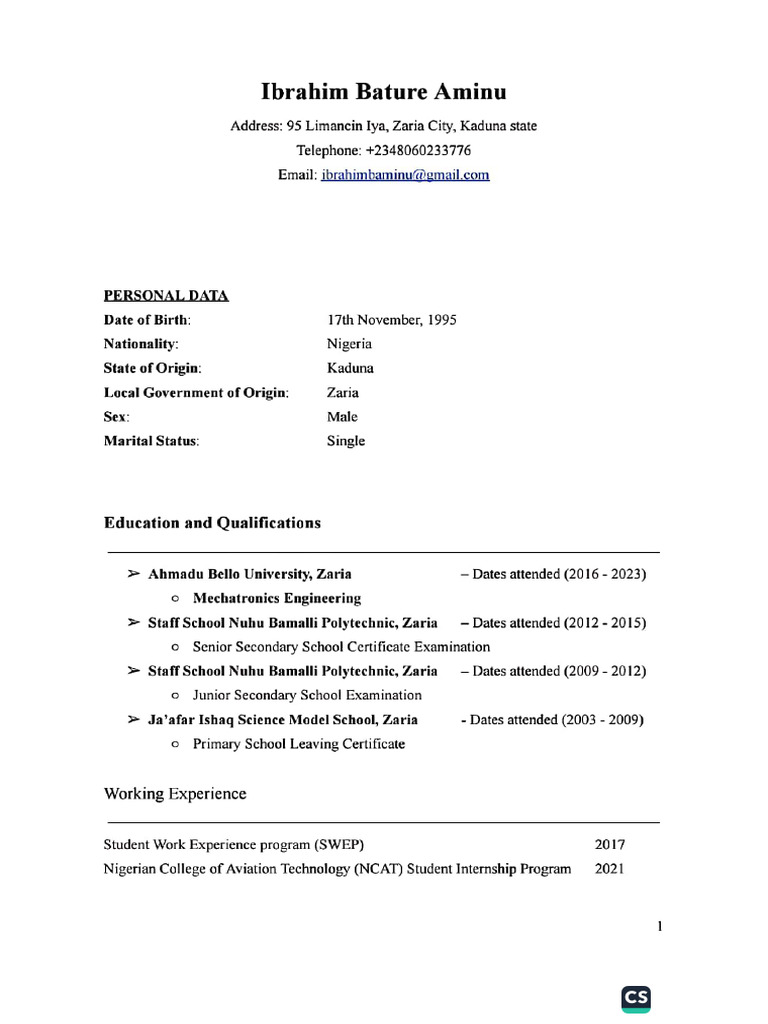 Ibrahim B A CV | PDF