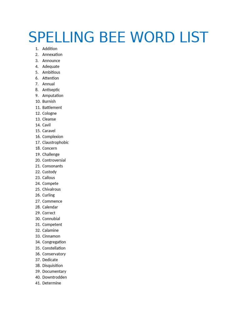 Spelling Bee Word List for Grades | PDF