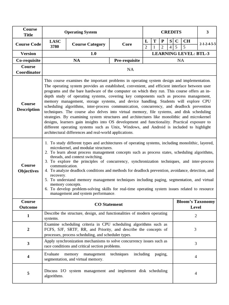 Operating System Course Overview | PDF | Scheduling (Computing ...