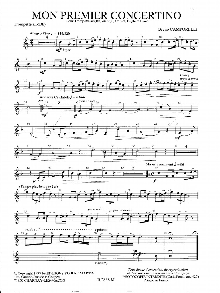 Mon Premier Concertino BB Trumpet | PDF