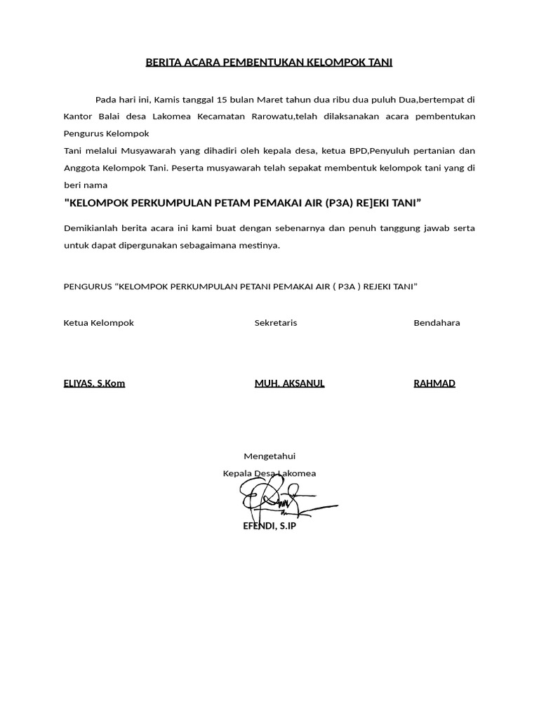 Berita Acara Pembentukan Kelompok Tani | PDF