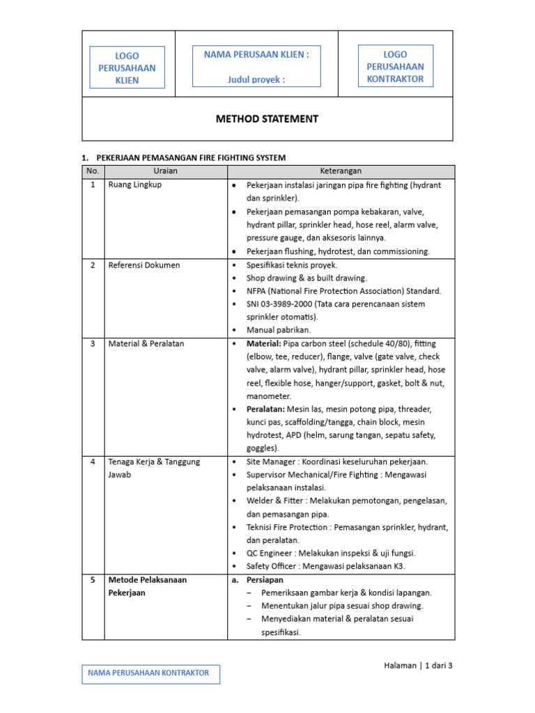 Metode Pemasangan Sistem Fire Fighting | PDF
