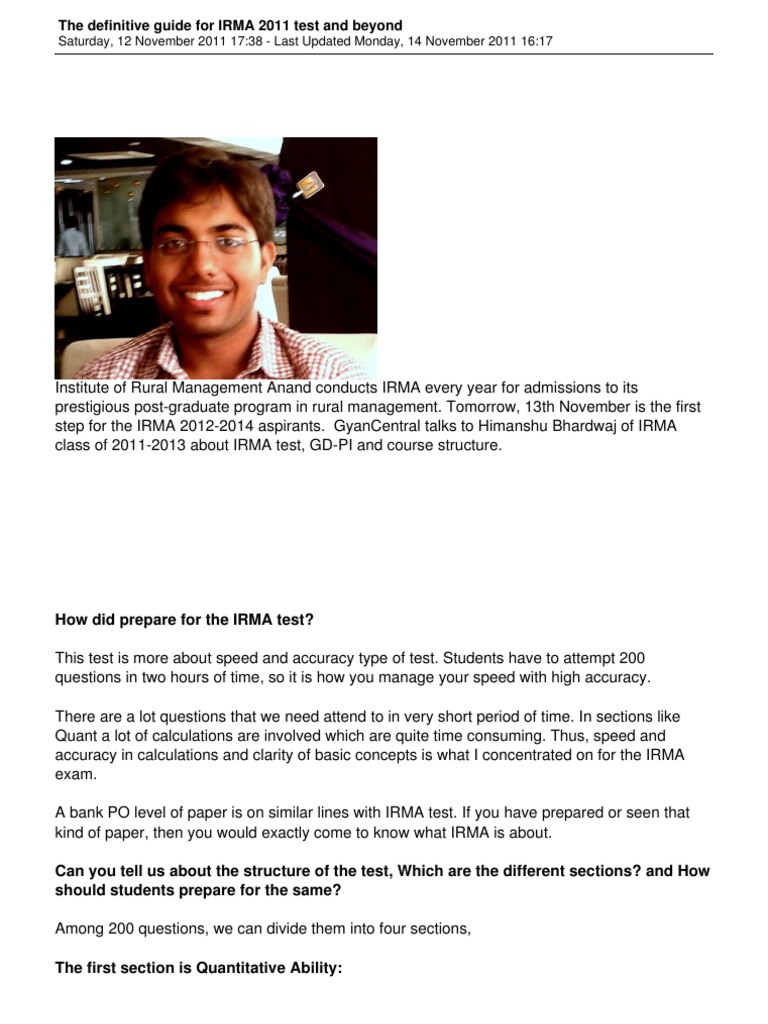 The Definitive Guide For Irma 2011 Test and Beyond | PDF ...