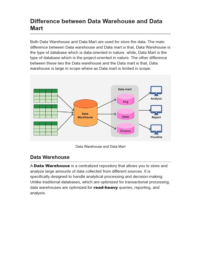 Difference Between Data Warehouse and Data Mart | PDF | Data Warehouse | Computer Data