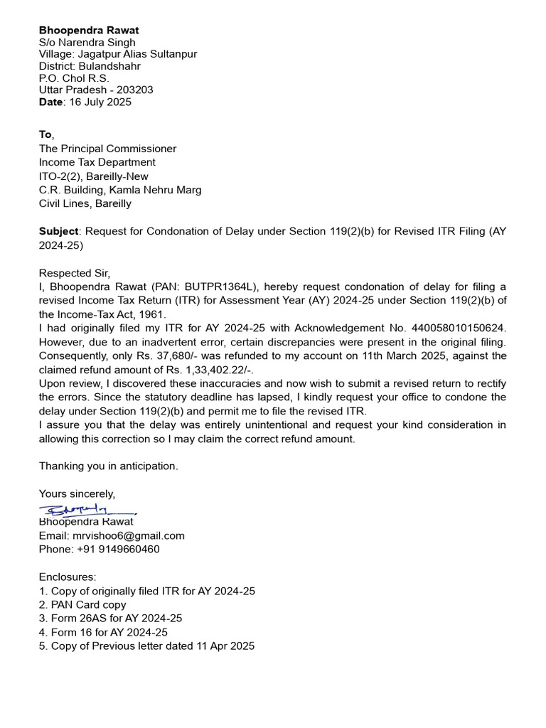 Request for ITR Delay Condonation | PDF