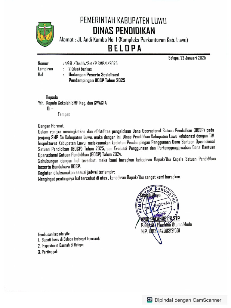 Surat Undangan Peserta Sosialisasi Pendampingan BOSP 2025 | PDF