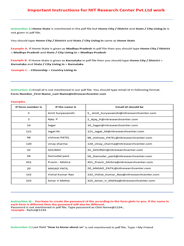 Important Instructions NIT WORK 1 | PDF