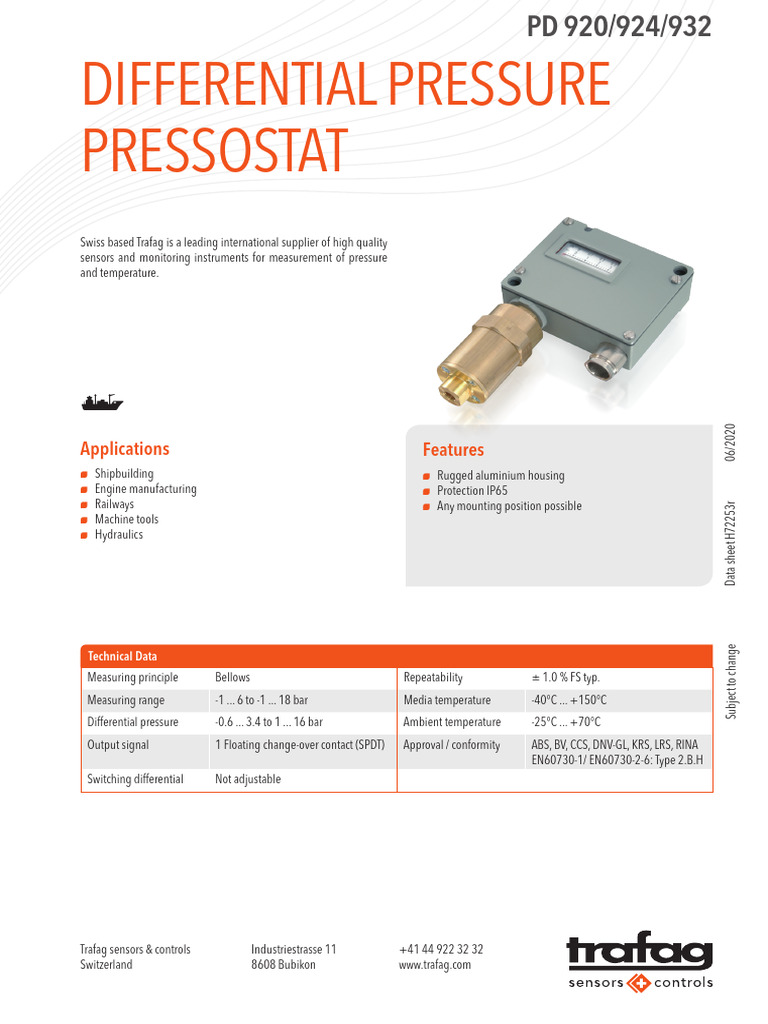 H72253r EN 920 924 932 PD Differential Pressure Pressostat | PDF ...