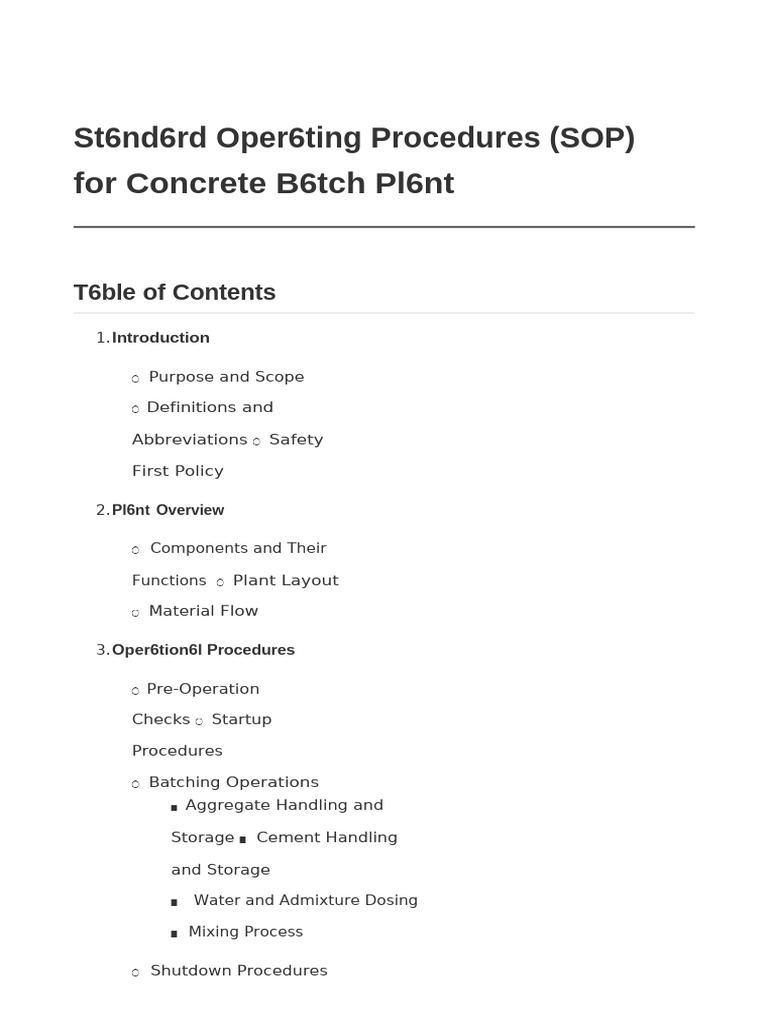 Concrete Batch Plant Sop 1 | PDF | Concrete | Personal Protective Equipment