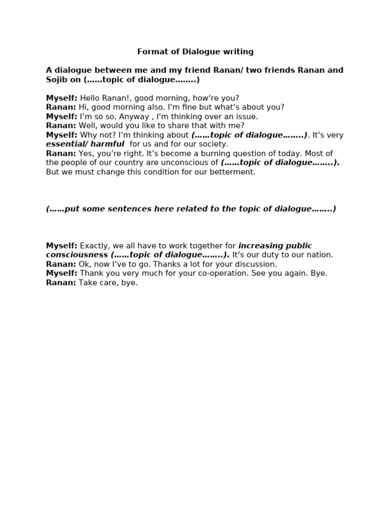 Dialogue Writing Format Guide | PDF