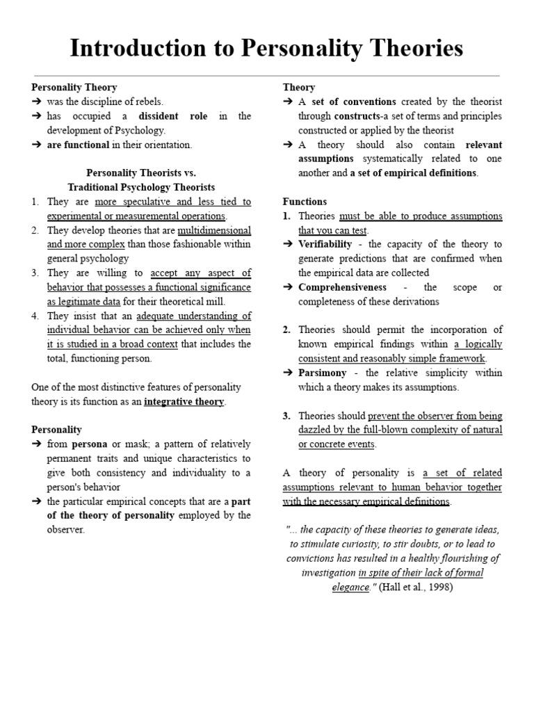 Overview of Personality Theories | PDF | Theory | Unconscious Mind