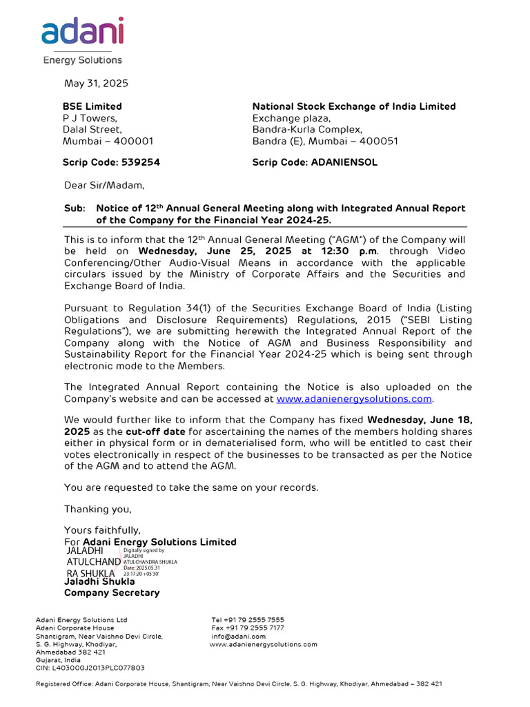 Adani Energy - Annual Report - FY25 | PDF | Climate Change Mitigation | Sustainable Energy