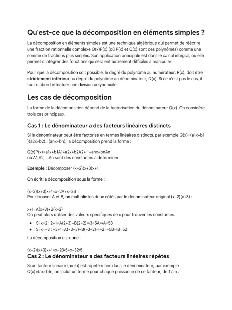Décomposition en éléments simples expliquée | PDF | Polynôme | Algèbre