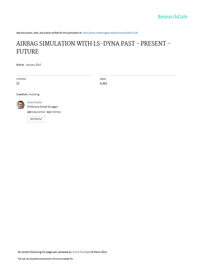 Airbag Simulation With Ls Dyna Past Present Future | PDF | Continuum Mechanics | Gases