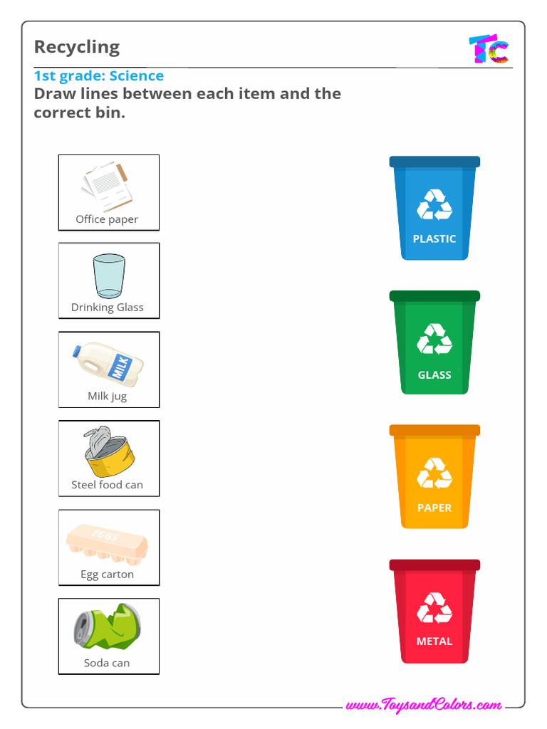 Recycling First Grade Worksheet For Kids 155 | PDF