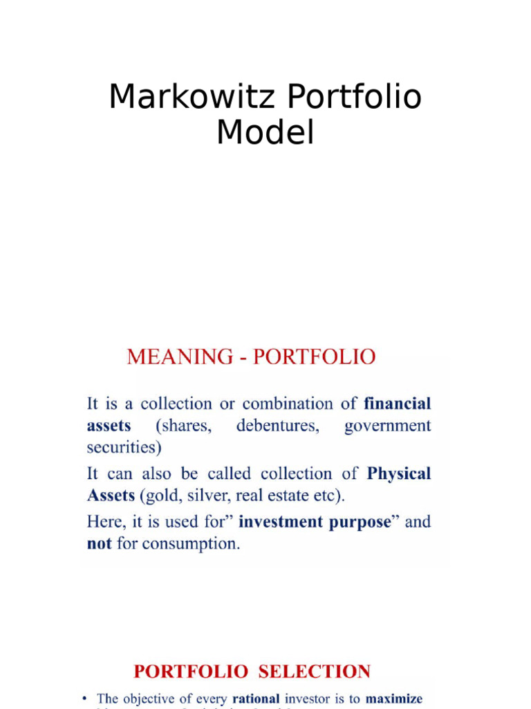 Markowitz Portfolio Model - Module 6 | PDF