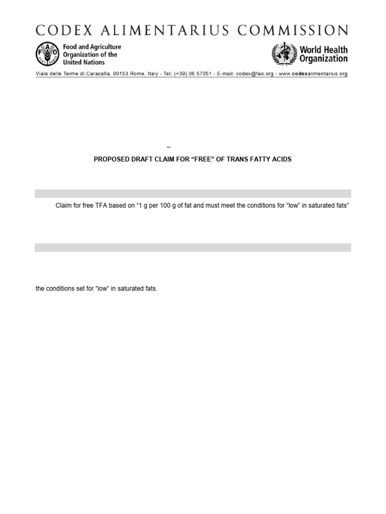 CAC Amendment On Trans Fat | PDF | Trans Fat | Saturated Fat