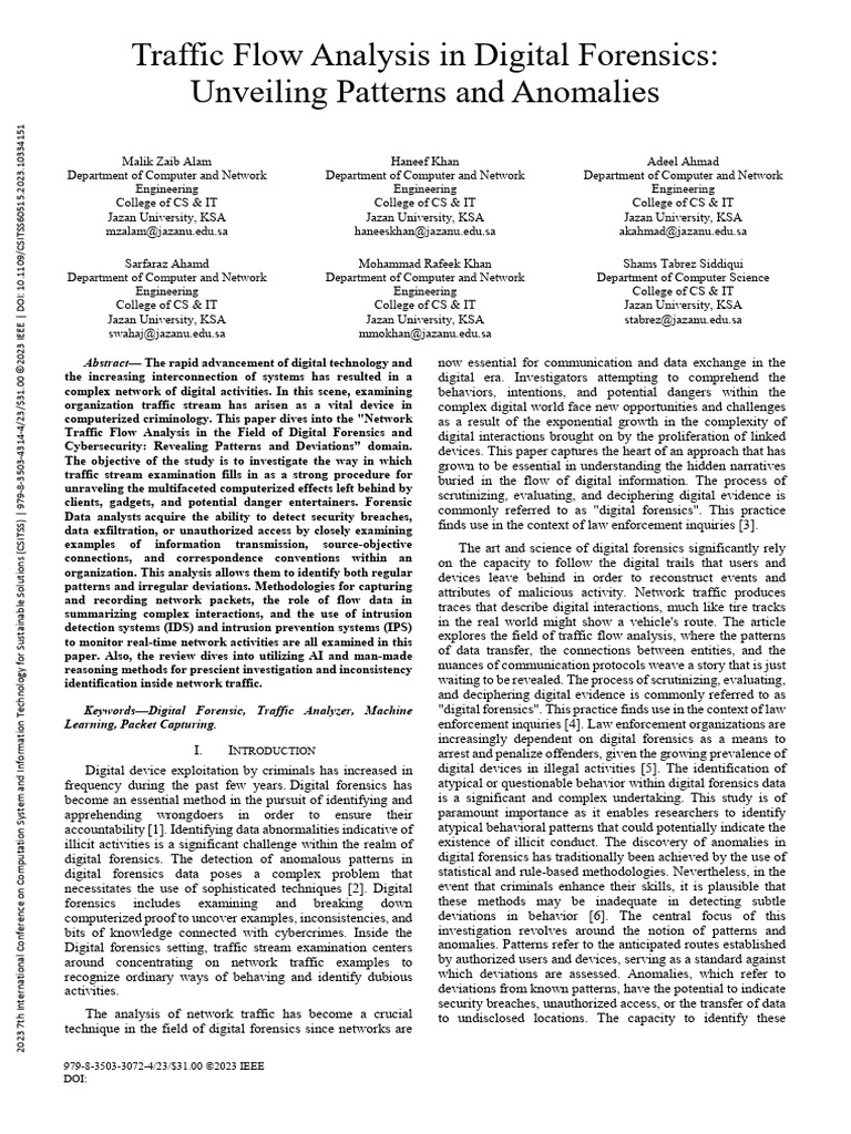 Traffic Flow Analysis in Digital Forensics Unveiling Patterns and Anomalies | PDF | Computer ...