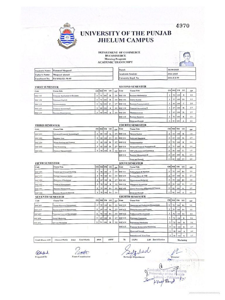 BS Transcript 1 | PDF