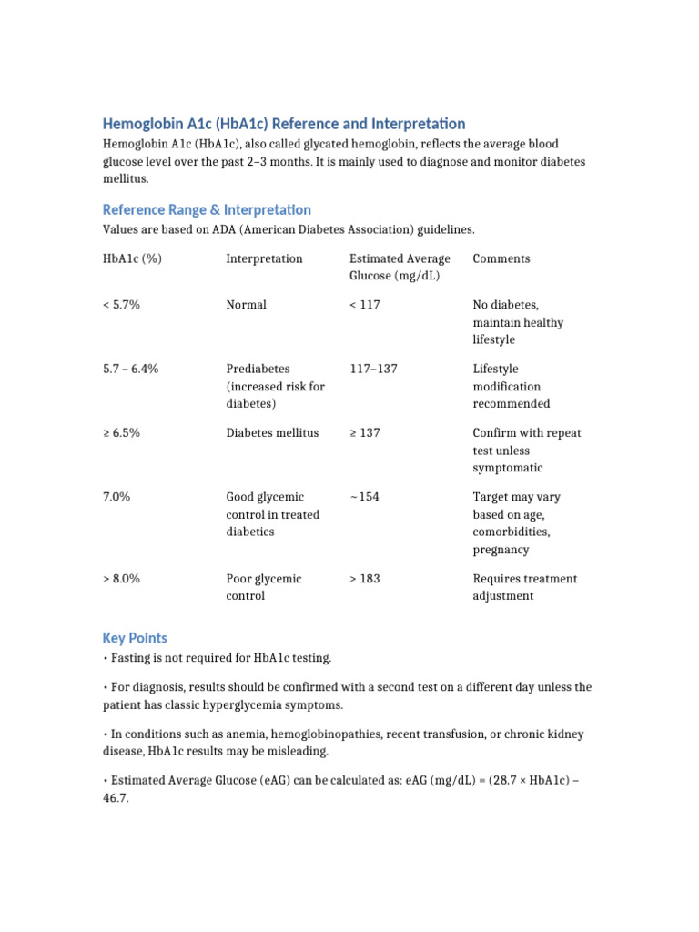 HbA1c Reference and Diabetes Guide | PDF