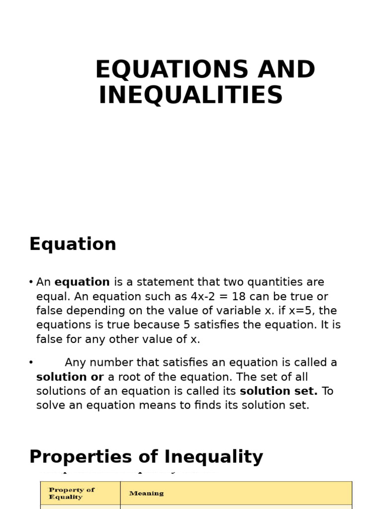 Equation and Inequalities | PDF | Equations | Inequality (Mathematics)