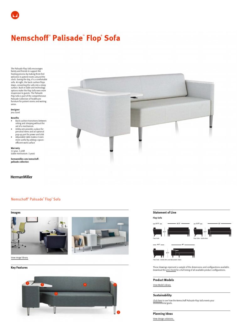 Nemschoff Palisade Flop Sofa Product Sheet HM | PDF | Couch