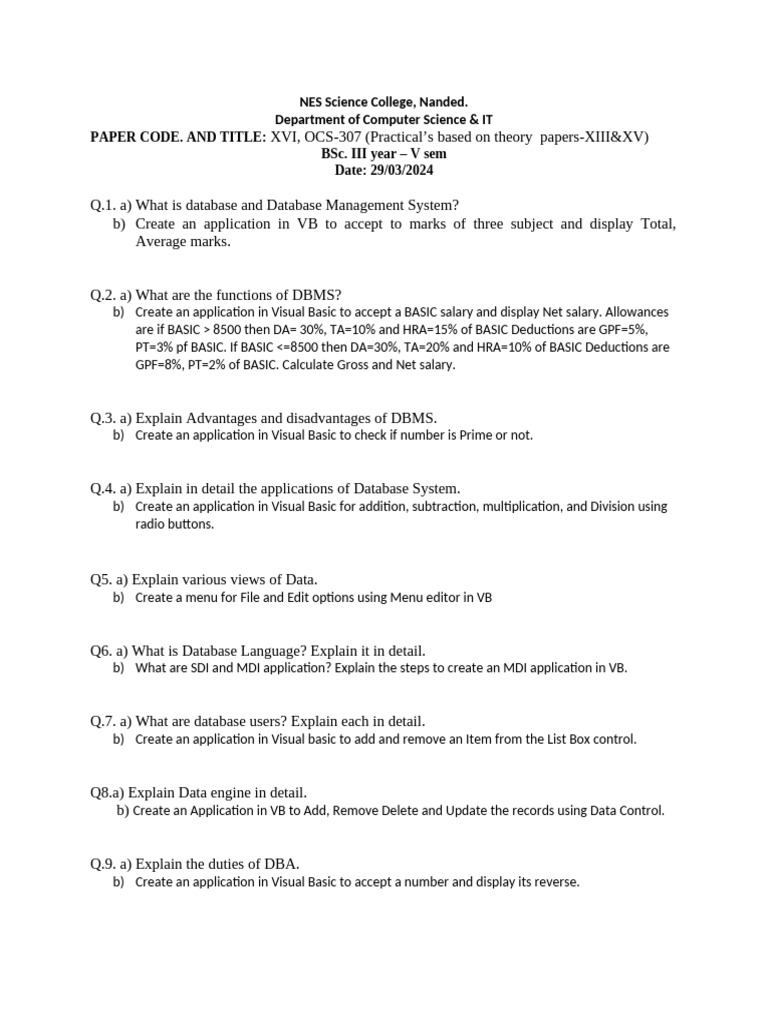 BSC III Yera Practical Slips For VB and RDBMS | PDF | Basic | Databases