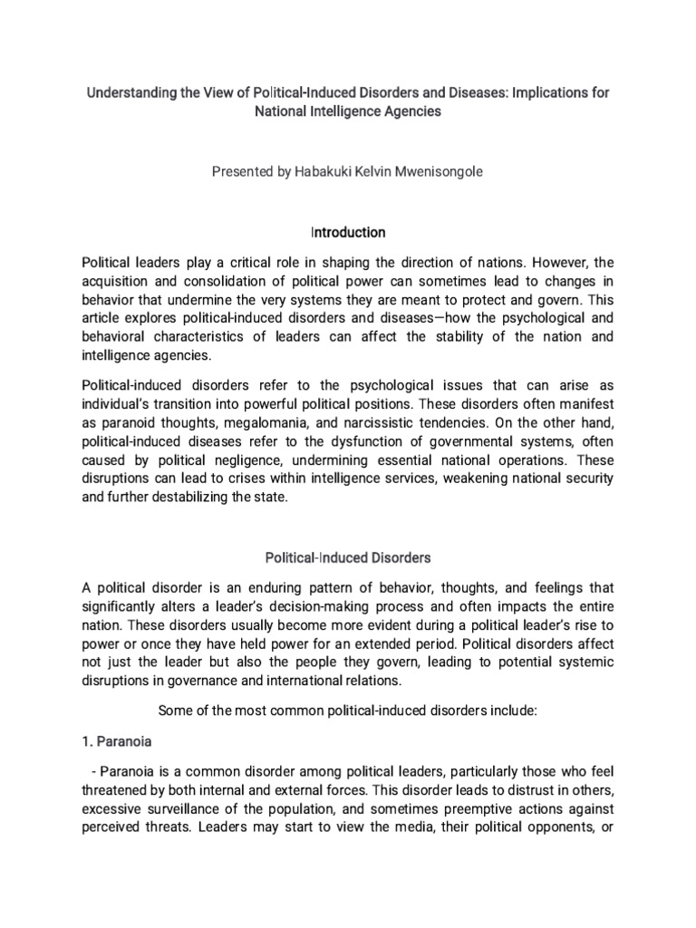 Understanding The View of Political-Induced Disordera and Diseases ...