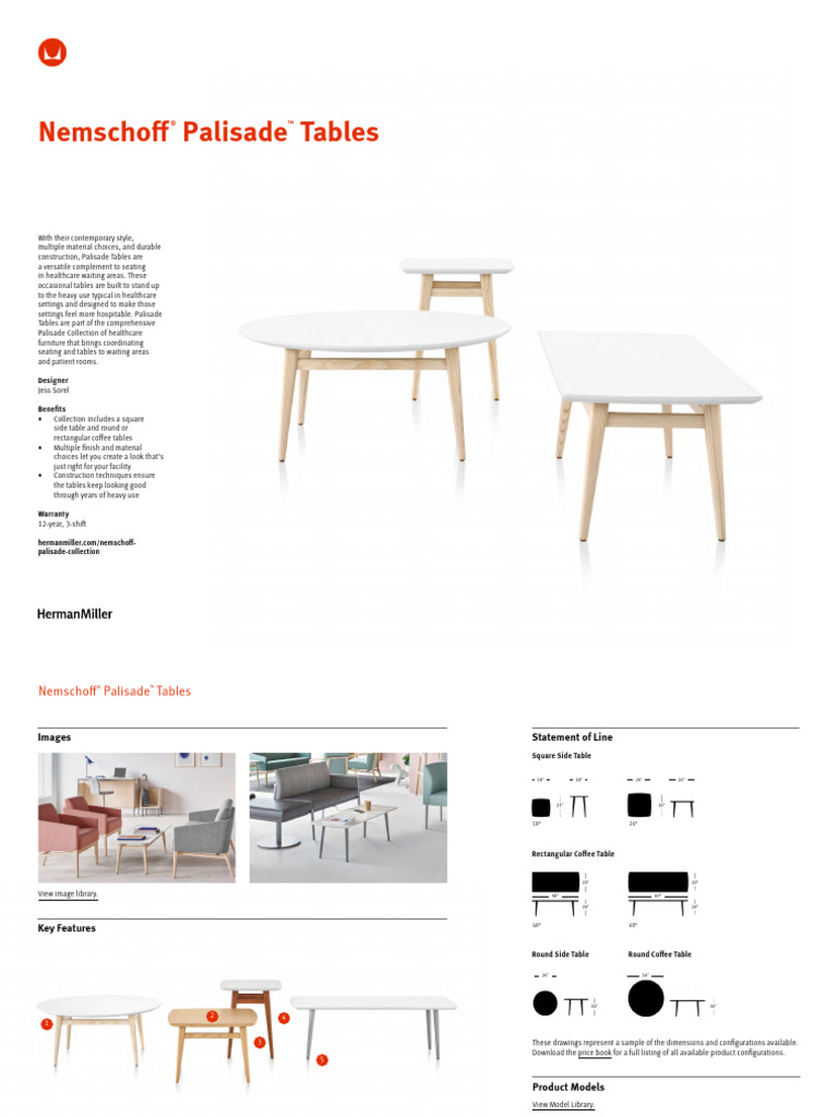 Nemschoff Palisade Tables Product Sheet HM | PDF