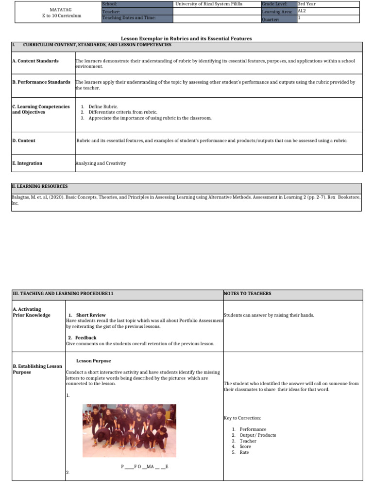 Sample Lesson Exemplar (1) | PDF | Learning | Teachers