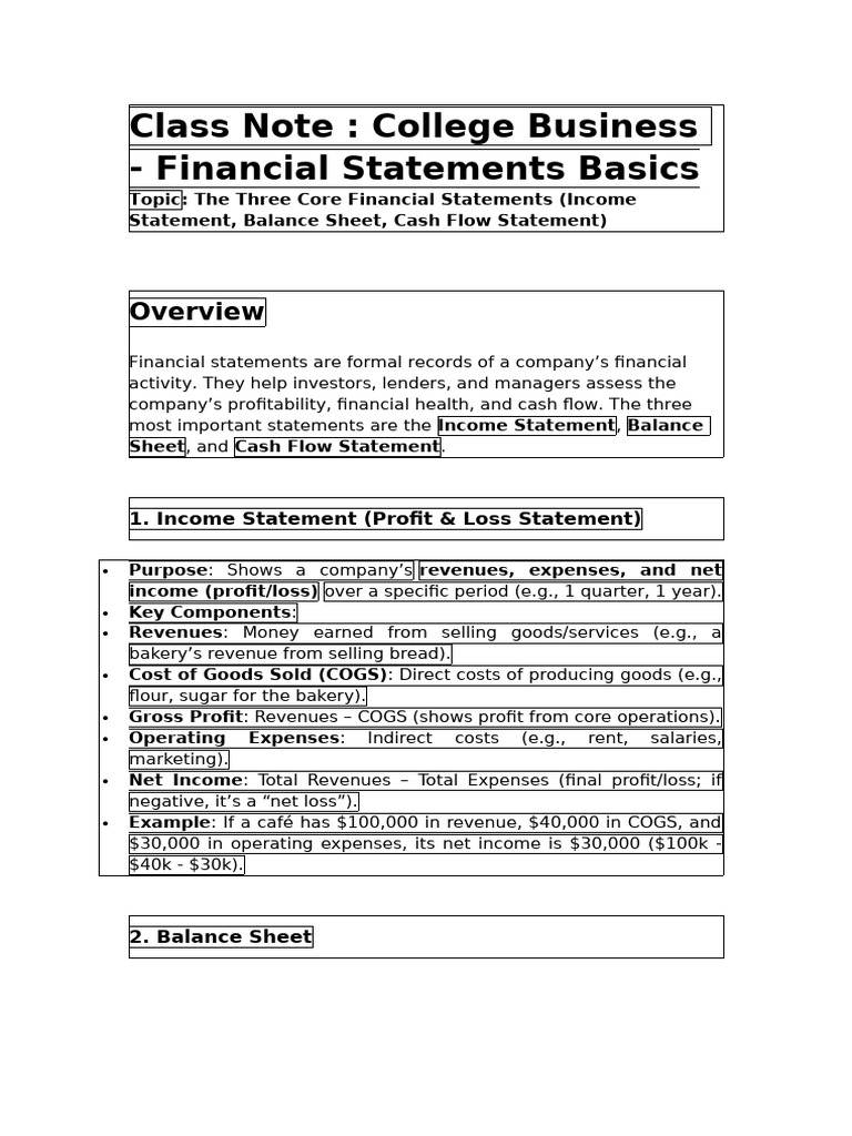 Core Financial Statements Overview | PDF | Equity (Finance) | Income ...