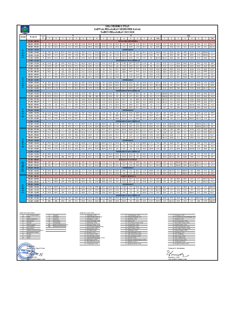 Jadwal Pelajaran Gasal 2025-2026 | PDF