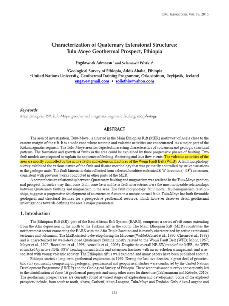 Characterization of Quaternary Extensional Structures Tulu-Moye ...
