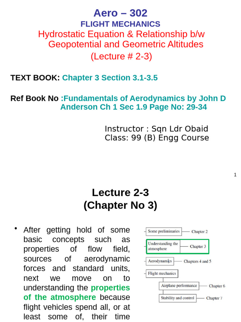 LECTURE 2-3 - Standard Atmosphere, Hydrostatic Equation, Pressure ...